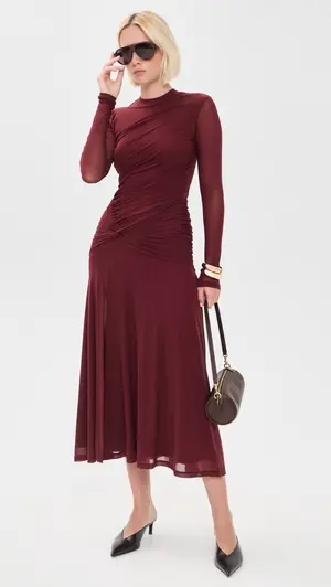WAYF Selene Ruched Dress - Burgundy
