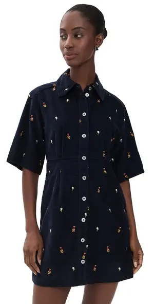 Sea Tilly Embroidered Cord Button Down Dress