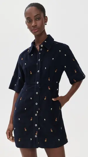 Sea Tilly Embroidered Cord Button Down Dress