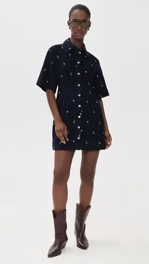 Sea Tilly Embroidered Cord Button Down Dress