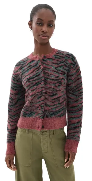 3.1 Phillip Lim Tiger Print Crew Neck Cardigan - Sable Multi