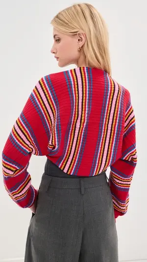 LE BOP Teller Convertible Shrug Cardigan - Red Stripe Multi
