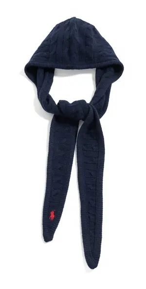 Polo Ralph Lauren Cable Knit Cashmere Blend Hoodie Wrap - Hunter Navy
