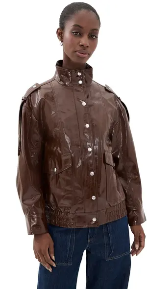 3.1 Phillip Lim Faux Textured Leather Bomber Jacket - Espresso