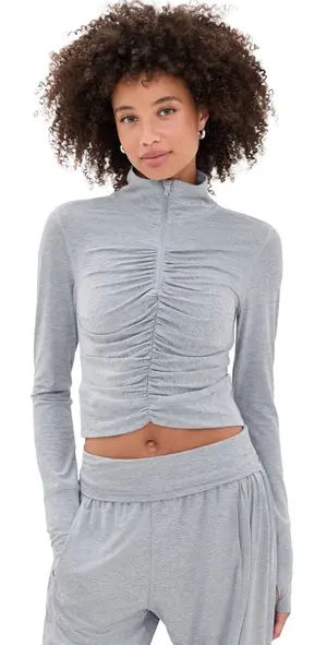 Free People Tempo Half Zip Tee - Heather Grey