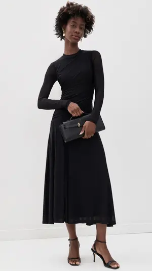 WAYF Selene Ruched Long Sleeve Dress