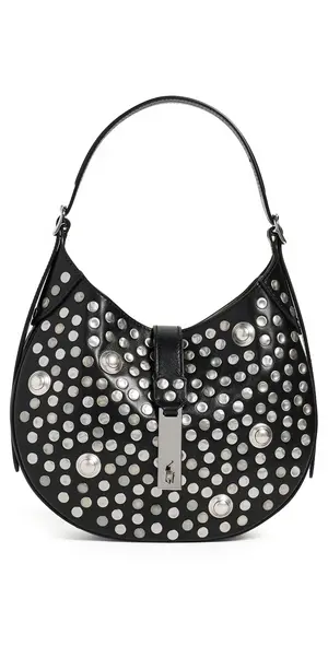 Polo Ralph Lauren Studded Leather Shoulder Bag - Black
