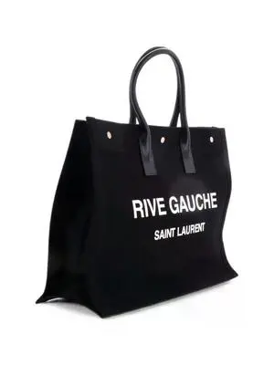 Saint Laurent Rive Gauche Shopper Canvas Large Tote Bag - Black