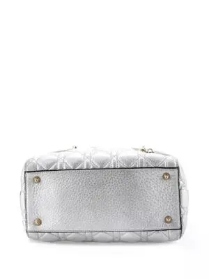 Dior Lady Cannage Quilt Grained Calfskin Medium Satchel - Silver