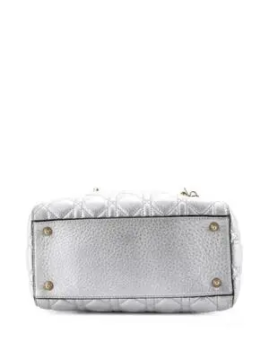 Dior Lady Cannage Quilt Grained Calfskin Medium Satchel - Silver