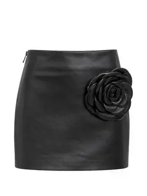 Philipp Plein Leather Mini Skirt With Rose Detail