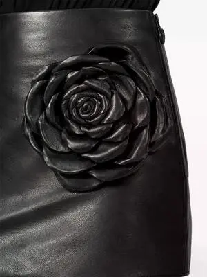 Philipp Plein Leather Mini Skirt With Rose Detail