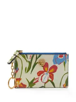 Tory Burch Floral-print Leather Card Case