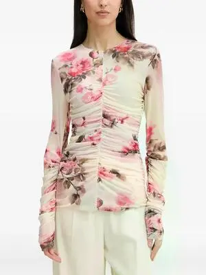 SILVIAN HEACH Floral-print Ruched Top - Neutrals