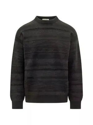 LANEUS Crew-neck Striped Sweater - Black