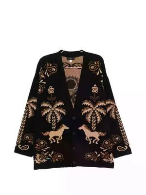 Alanui Palm-intarsia Knitted Cardigan - Black