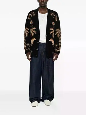 Alanui Palm-intarsia Knitted Cardigan - Black