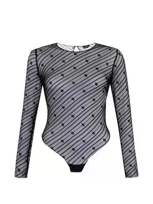 Elisabetta Franchi Flocked Monogram Mesh Bodysuit