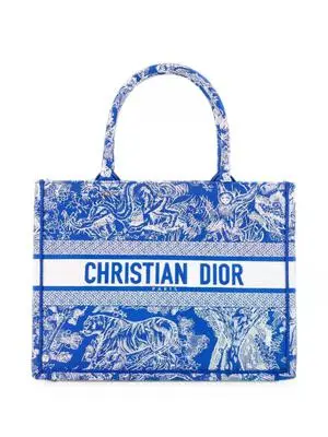 Dior Book Embroidered Canvas Medium Tote Bag - Blue