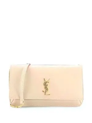 Saint Laurent Leather Classic Monogram Phone Holder Shoulder Bag - Neutrals