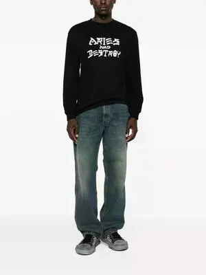 Aries Long-sleeve Slogan-print T-shirt - Black