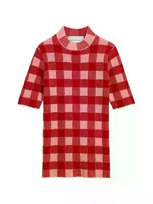 AMI Paris Pink Checkered Wool And Cotton Short-sleeve Sweater