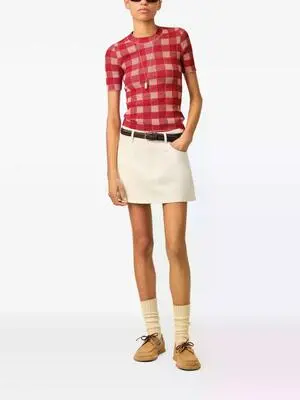 AMI Paris Pink Checkered Wool And Cotton Short-sleeve Sweater
