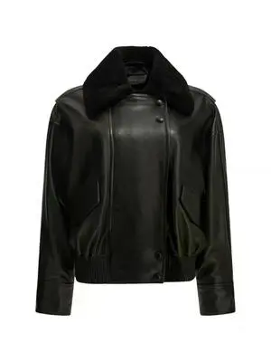 IVY OAK Shearling-collar Leather Coat