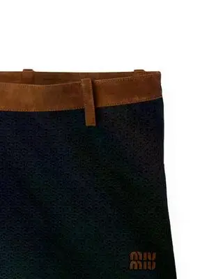 Miu Miu Cotton Crochet And Suede Miniskirt - Blue