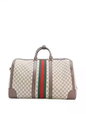 Gucci Savoy Web Convertible Duffle Bag Gg Coated Canvas Large Travel Bag - Brown