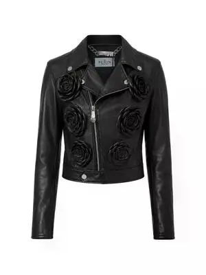 Philipp Plein Cropped Biker Jacket Flower