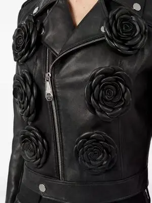 Philipp Plein Cropped Biker Jacket Flower