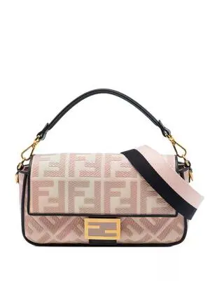 Fendi 2010-2026 Zucca Embroidered Canvas Baguette Satchel - Pink