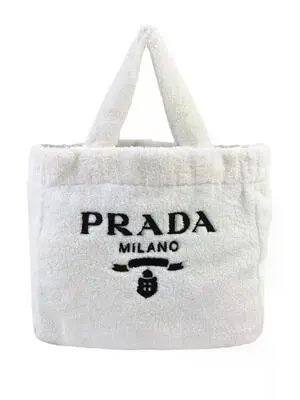 Prada 2021-2026 Spugna Terry Cloth Logo Tote Bag - White