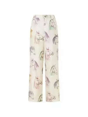 Moschino Horse-print Silk Trousers - Neutrals