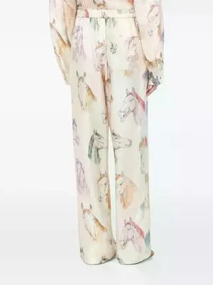 Moschino Horse-print Silk Trousers - Neutrals