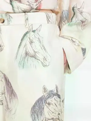 Moschino Horse-print Silk Trousers - Neutrals