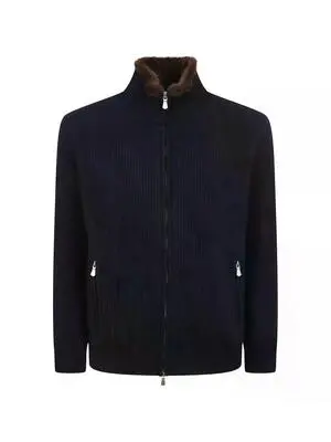 BARBA NAPOLI Ribbed-knit Zip-up Sweater - Blue