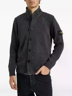 Stone Island Compass Patch Button-up Sweater - Grey