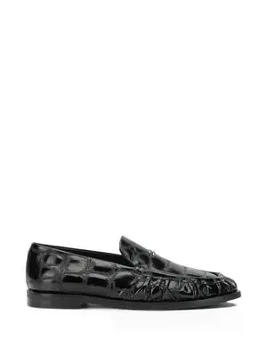 HALMANERA Croc-effect Gathered Loafers - Black