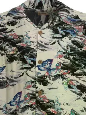 SUN SURF Butterfly-print Camp-collar Shirt - Black