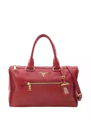 Prada 2013-2026 Vitello Daino Zip Top Satchel - Red