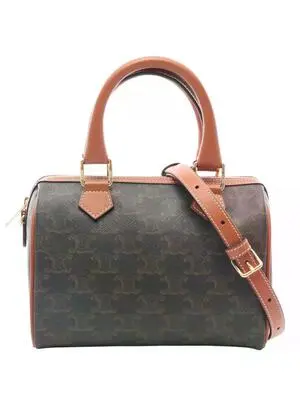 Celine 2000-2026 Small Triomphe Coated Canvas Boston Bag Satchel - Brown