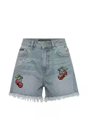 Philipp Plein Cherry Motifs Raw-cut Hem Belt-loops Shorts