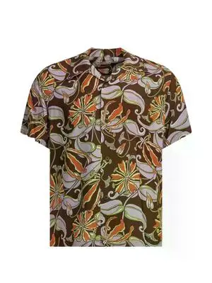 SUN SURF Spider Lily Floral-print Short-sleeve Shirt - Brown