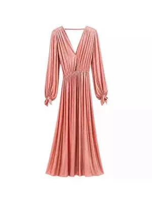BRONX AND BRONCO Plissé-effect V-neck Maxi Dress