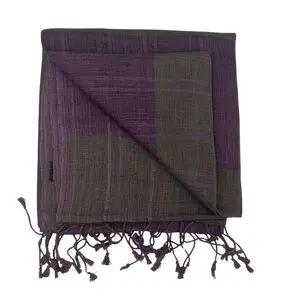 HERITAGEMODA Red / Black Fine Wool Scarf In Charcoal Plum Handwoven Fair Trade - Red/black