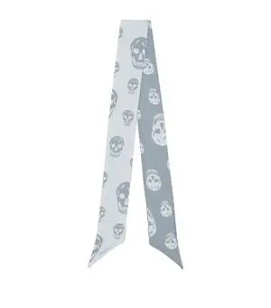 Alexander McQueen Silk Skull Skinny Scarf Green