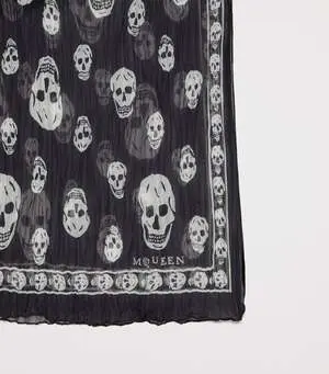 Alexander McQueen Silk Pleated Skull Scarf