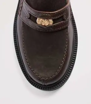 Maje Leather-suede Penny Loafers